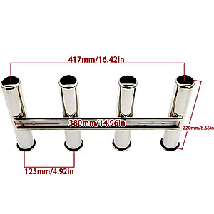Stainless Steel Boat Fishing Rod Holder 4 Tubes Linkded Fishing Rod Rack Wall-Mounted Fishing Pod Racks for Marine Yacht Kayak Camper RV