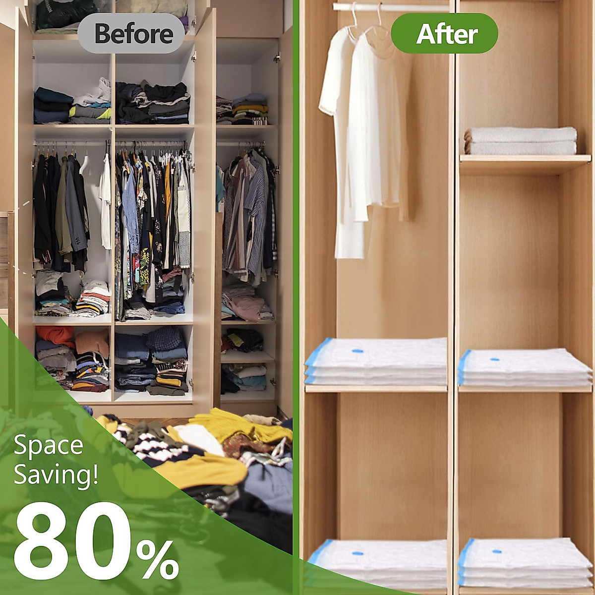 Vacuum Storage Bags with Electric Pump Set 8-Pack Large Vacuum Seal Bags for Clothing Vacuum Bags for Travel Packing and Home Bedding Blankets Organization