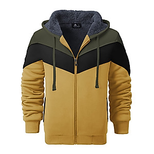 GEEK LIGHTING Hoodies for Men Heavyweight Fleece Sweatshirt - Full Zip Up Thick Sherpa Lined, green Black KhakiL