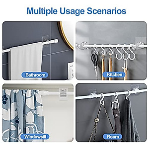 8PCS No Drill Curtain Rod Brackets Upgraded Curtain Rod No Drilling Self Adhesive Curtain Rod Hooks with Screws, Nail Free Adjustable Curtain for Poles Less Than 4cm in Diameter (Transparent)