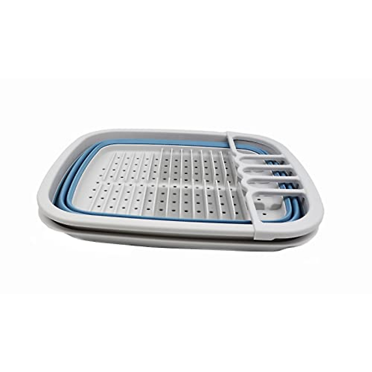 SAMMART 8L (2.11Gallons) Collapsible Dish Drainer with Drainer Board - Foldable Drying Rack Set - Portable Dinnerware Organizer - Space Saving Kitchen Storage Tray (Grey/Steel Blue, 1)