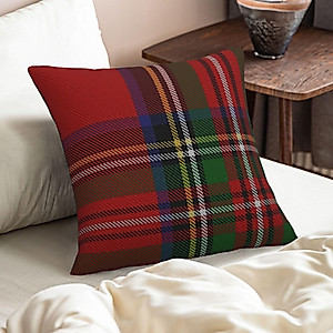 ChangQingArt Checkered Pillow Covers 16x16 Inch, Green Scottish Tartan Red Abstract Ancient Antique Black Double Sided Decorative Pillows Cases Throw Pillows Covers