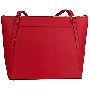 Michael Kors Voyager Large East West Tote Front Snap Pocket Top Zip Shoulder Bag Leather (Flame)