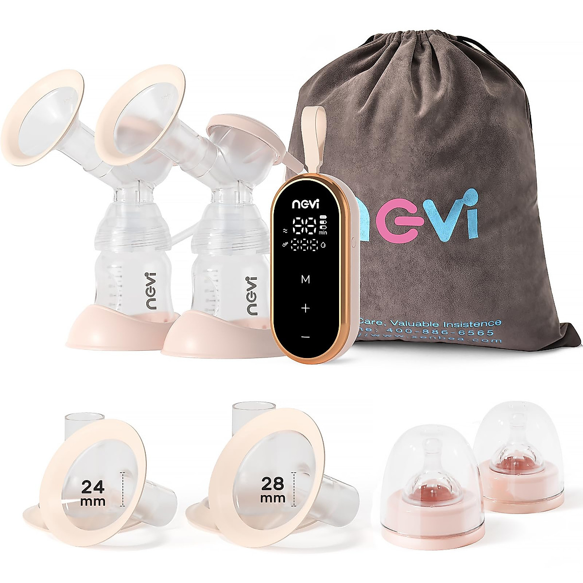 NCVI Double Electric Breast Pump, Portable Breast Pump for Breastfeeding, Breastpump 3 Modes & 12 Levels, 24/28mm Flanges, Touch Screen LED Display, Anti-Backflow, Rechargeable Battery