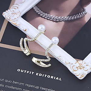 Sttiafay Vintage Crystal Pearl Ear Cuff Earrings Rhinestone Cuff Wrap Earring Cz Ear Climber Earrings Gold Pearl Stud Earrings Jewelry for Women and Girls