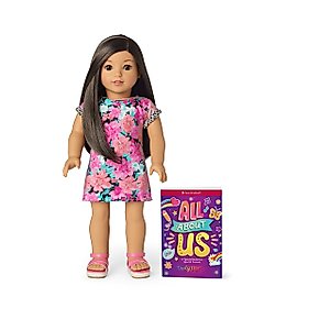 American Girl Truly Me 18-inch Doll #124 with Brown Eyes, Black-Brown Hair, Lt-to-Med Skin, T-shirt Dress, For Ages 6+, Floral