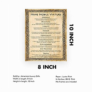 "9 Noble Virtues & Affirmations-Courage-Discipline-Honor"-Wall Art-8 x 10" Print Wall Decor-Ready to Frame. Parchment Print for Home-Office Decor. Timeless Truths To Teach -w/Endless Knot Design.