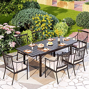 PHI VILLA Outdoor Metal Dining Chairs with Cushion, 300lbs Black Heavy Duty Weatherproof Chairs for Patio, Deck, Yard - Set of 4