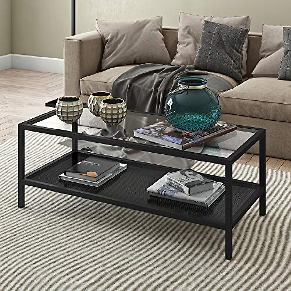 Henn&Hart 45" Wide Rectangular Coffee Table in Blackened Bronze, Modern coffee tables for living room, studio apartment essentials