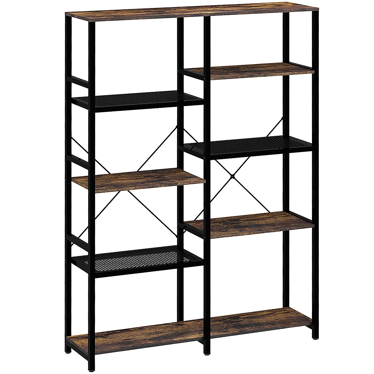 Becko US Bookshelf Bookcase Industrial 8 Tier Book Shelf Vintage Etagere Bookcase with Rustic Finish & Metal Frame & Wire Mesh