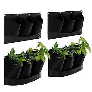 Navaris Hanging Outdoor Planters - Pack of 4 Plant Hangers for Balcony Deck Patio Porch Railing Garden Plants Herbs Flowers - 3 Pocket Felt Planters