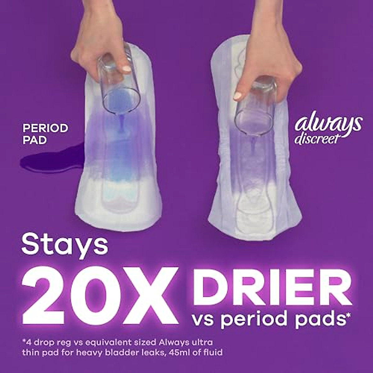 Always Discreet Adult Extra Heavy Long Incontinence Pads, Up to 100% Leak-Free Protection, 45 Count x 2 Packs (90 Count total)