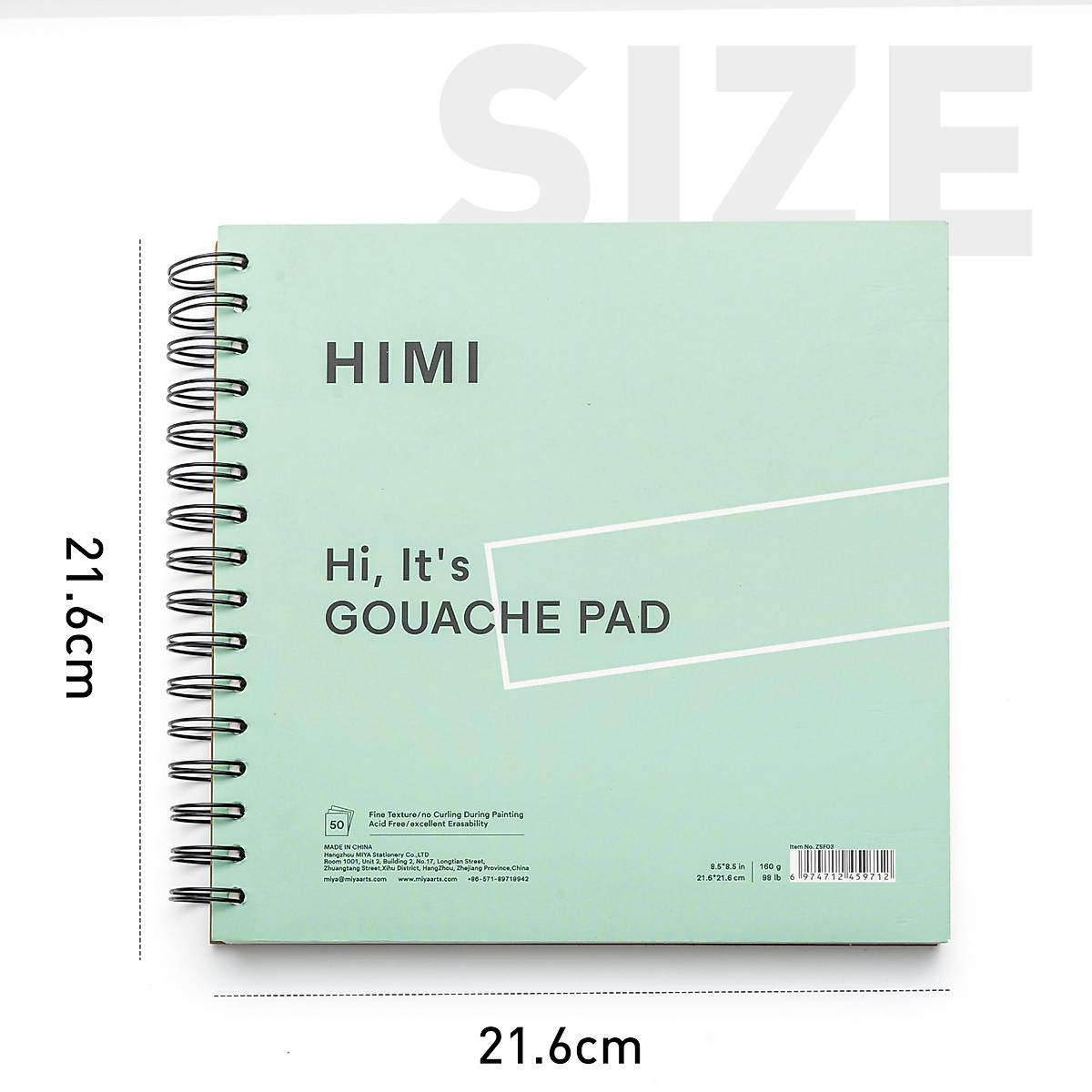 HIMI Gouache Pad 8.5X8.5''(98lb/160g) 50 Sheets Mix Paper Pad, Side Wire Bound, Fine Texture, in Gouache Acrylic Art Pad for Sketching, Ink Sketch Book, Art Supplies Drawing Pad Gift （Green）