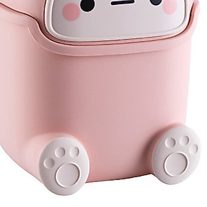 Mini Trash Can, Cute Cartoon Mini Wastebasket Trash Can with Swing Lid Reusable Plastic Small Wastebasket Tiny Desktop Waste Garbage Bin(Pink)
