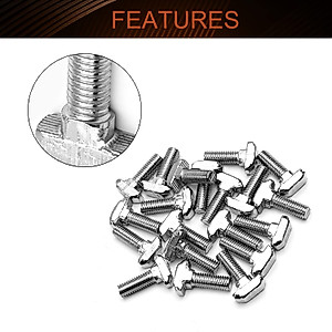 MroMax M8-1.25x25mm T Slot Bolts Carbon Steel Drop-in Stud Sliding Screw Bolt Metric Hammer Head Bolt for European Standard 45 Series Aluminum Extrusions Silver 20Pcs