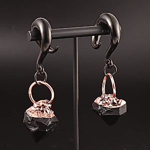 DOEARKO 2PCS Cool Black Natural Stone Ear Plugs Tunnel 316 Stainless Steel Ear Hook Piercing Ear Weight Hangers Pair Selling 2g 0g (4mm(6G), Black)