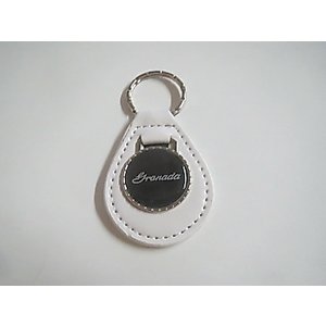 1975 1976 1977 1978 1979 1980 1981 1982 GRANADA SCRIPT LOGO LEATHER KEYCHAIN - WHITE
