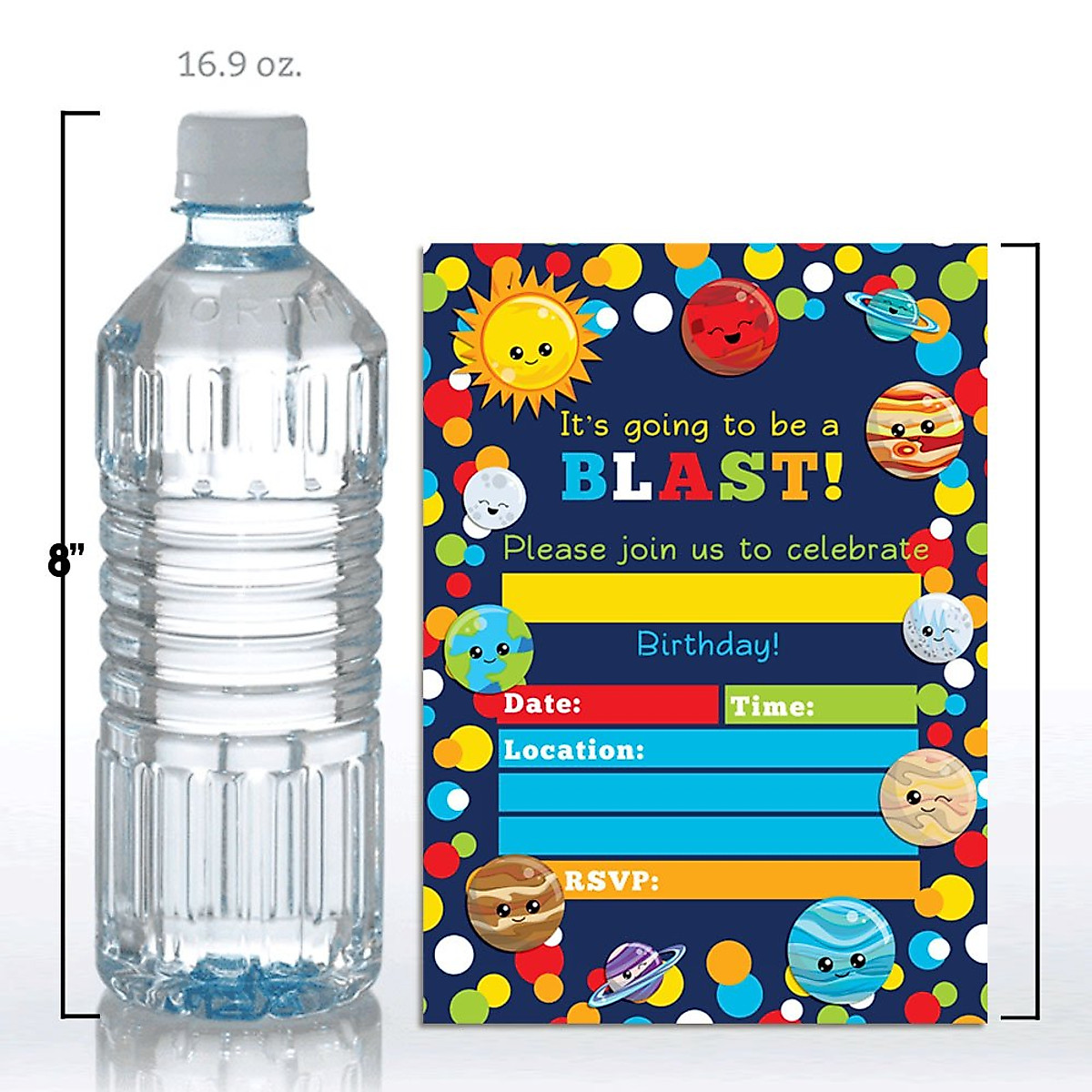 Space Invites Happy Planets– Outer Space Birthday Invitations for Kids, 20 5x7 Fill In Cards with Twenty White Envelopes for Your Outer Space Birthday by AmandaCreation