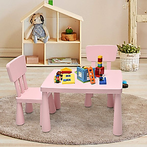 Costzon Kids Table and Chair Set For Toddler, 3 Piece Plastic Children Activity Table for Reading, Drawing, Snack Time, Arts Crafts, Preschool, Kindergarten & Playroom, Easy Clean (Pink)