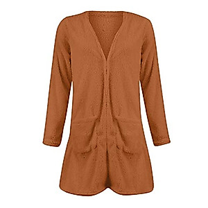 Akabsh Women Casual Sweatshirt Solid Winter Warm Soft Wool Pockets Cardigan Coat Outwear