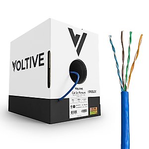Voltive Cat5e Plenum (CMP), 1000ft, Blue - Solid Bare Copper Bulk Ethernet Cable - UTP - 350MHz - UL Certified & ETL Verified