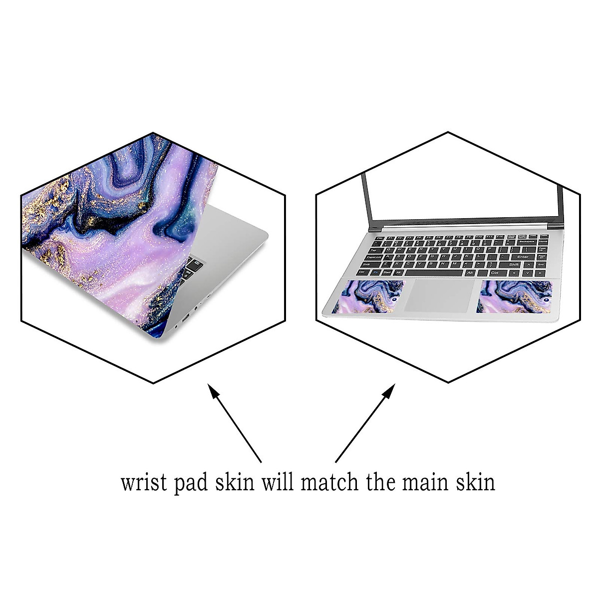 ArtSo Laptop Skin Sticker Decal,16.5” 17” 17.3 inch Laptop Universal Netbook PC Notebook Vinyl Reusable Skin Sticker Cover Art Case Protector Personalized, Free 2 Wrist Pad,Purple Marble