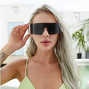 FEISEDY Oversized Flat Top Futuristic Wrap Sunglasses One Piece Goggles for Women Men Fashion Shades B4054