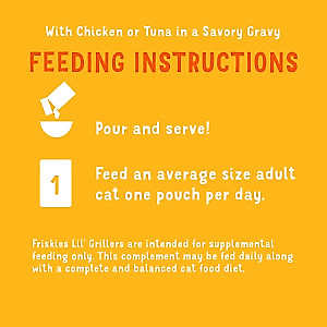 Purina Friskies Gravy Wet Cat Food Lickable Cat Treats Variety Pack, Lil' Grillers Seared Cuts With Chicken & Tuna - (Pack of 18) 1.55 oz. Pouches