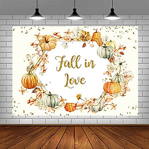 ABLIN 7x5ft Fall in Love Backdrop Autumn Pumpkin Flowers Photography Background Wedding Love Engagement Bridal Shower Party Decorations Banner Photo Booth Props
