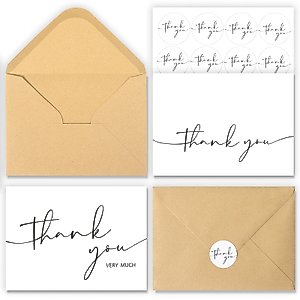 NESCCI 24 PCS Thank You Cards With Envelopes,4x6 Inch Minimalistic Design, Thank You Notes for Wedding,Bridal Shower, Business, Baby Shower, Small Business, Funeral, Graduation(White)
