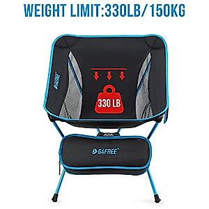 G4Free Folding Camping Chairs, Ultralight Compact Backpacking Folding Chairs Lawn Chairs Heavy Duty 330lbs with Side Pockets Packable for Outdoor Camp Travel Beach Hiking Blue