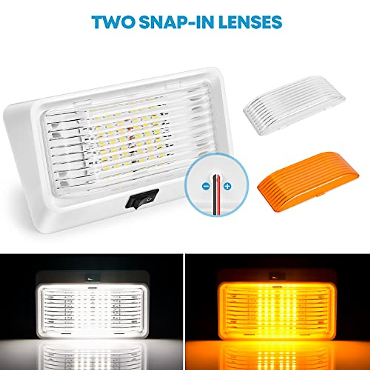 Kohree LED RV Exterior Porch Utility 320 Lumen Light with Switch 12V Replacment Light for RVs, Trailers, Campers, 5th Wheels., White Base, Included Clear and Amber Lenses Removable