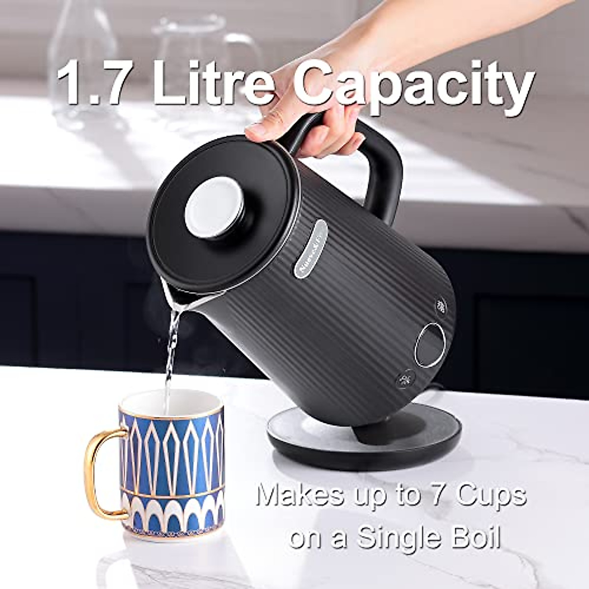 Nueve&Five Electric Kettle with Digital Temperature Display(℉/℃), 1.7L Double Wall Electric Hot Water Kettle, Auto Shut Off, 1200W Seamless 304 Stainless Steel Electric Tea Kettle -Black