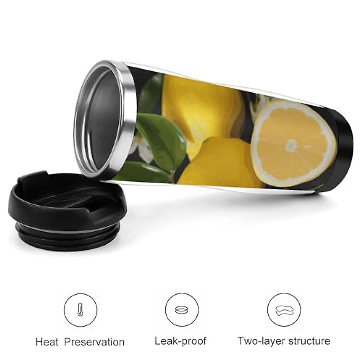 RTFGHJS 13oz Vacuum Insulated Stainless Steel Tumbler with Leakproof Lid Lemon And Flower 304 Stainless Steel Travel Mug Wide Mouth Coffee Cup for Hot & Cold Drinks (380ml)