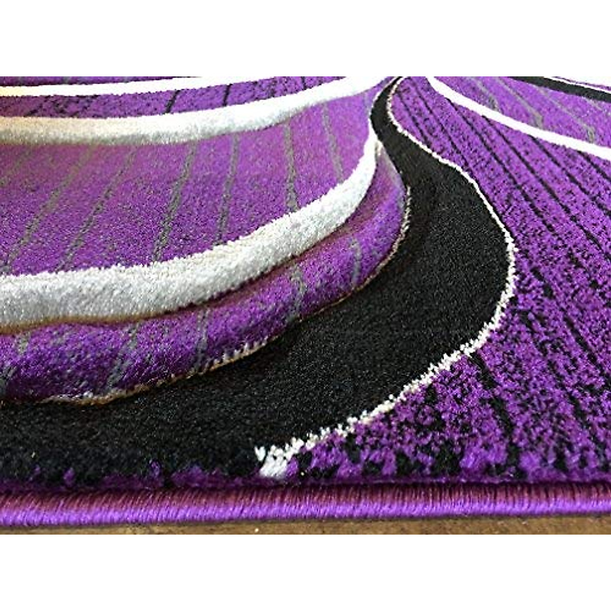 Modern Purple,Black & Grey Door Mat Contemporary Area Rug Swirl Contempo 344 (2 Feet X 3 Feet 4 inch)