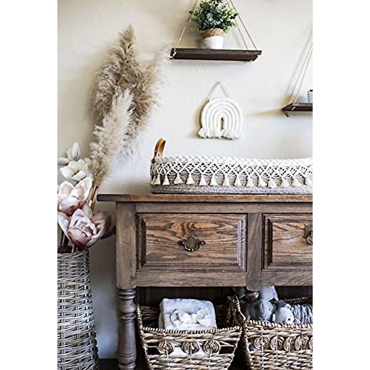 Aumterra Baby Changing Basket with Pad and Safety Straps - Luxury Macrame Design/Baby Moses Baskets/Boho Baby Decor/Baby Shower Gifts/Includes Diaper Caddy, Carry Bag and Waterproof Pad