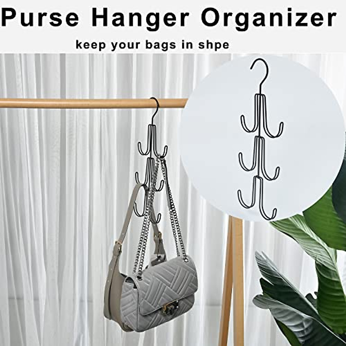 dineda 2PACK Purse Organizer for Closet Purse Hangers Bag Organizer Closet Bag Holder Handbag Storage Organizer Black