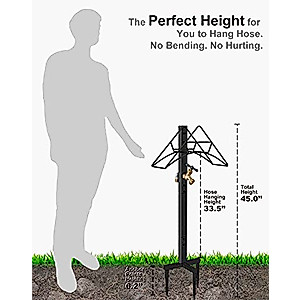 Artigarden Outdoor Hose Holder Stand with Brass Spigot Faucet - Freestanding Metal Water Pipe Extension Hanger Stake Heavy Duty Storage Organizer for Garden Lawn & Backyard