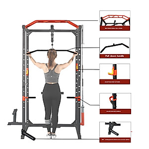 HAUSHECK Power Racks for Home Gym, Adjustable Squat Rαck with Pull Up Bar, J-Hooks, Dip Handles, 1400lbs Multi-Function Powēr Cage with Training Attachment, Orange