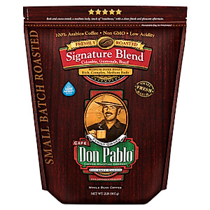 Don Pablo Gourmet Coffee - Signature Blend - Medium Dark Roast - Whole Bean Coffee - 100% Arabica Beans - Low Acidity and Non-GMO - 2lb bag