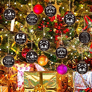 24 Pcs Nativity Christmas Tree Ornaments Religious Christmas Nativity Scene Set The Birth of Jesus Christmas Decorations Wooden Nativity Scene Christmas Tree Ornament (Classic Style)