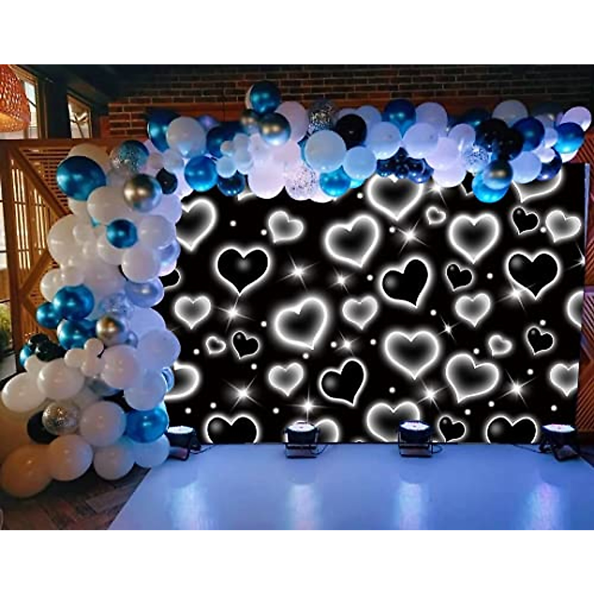 DYANG Early 2000s Backdrop for Black Heart Party Photo Backdrop Glitter Heart Sweet 16 18th 21th 30th Women Men Happy Birthday Photography Background Selfile Wall Decor (Black)