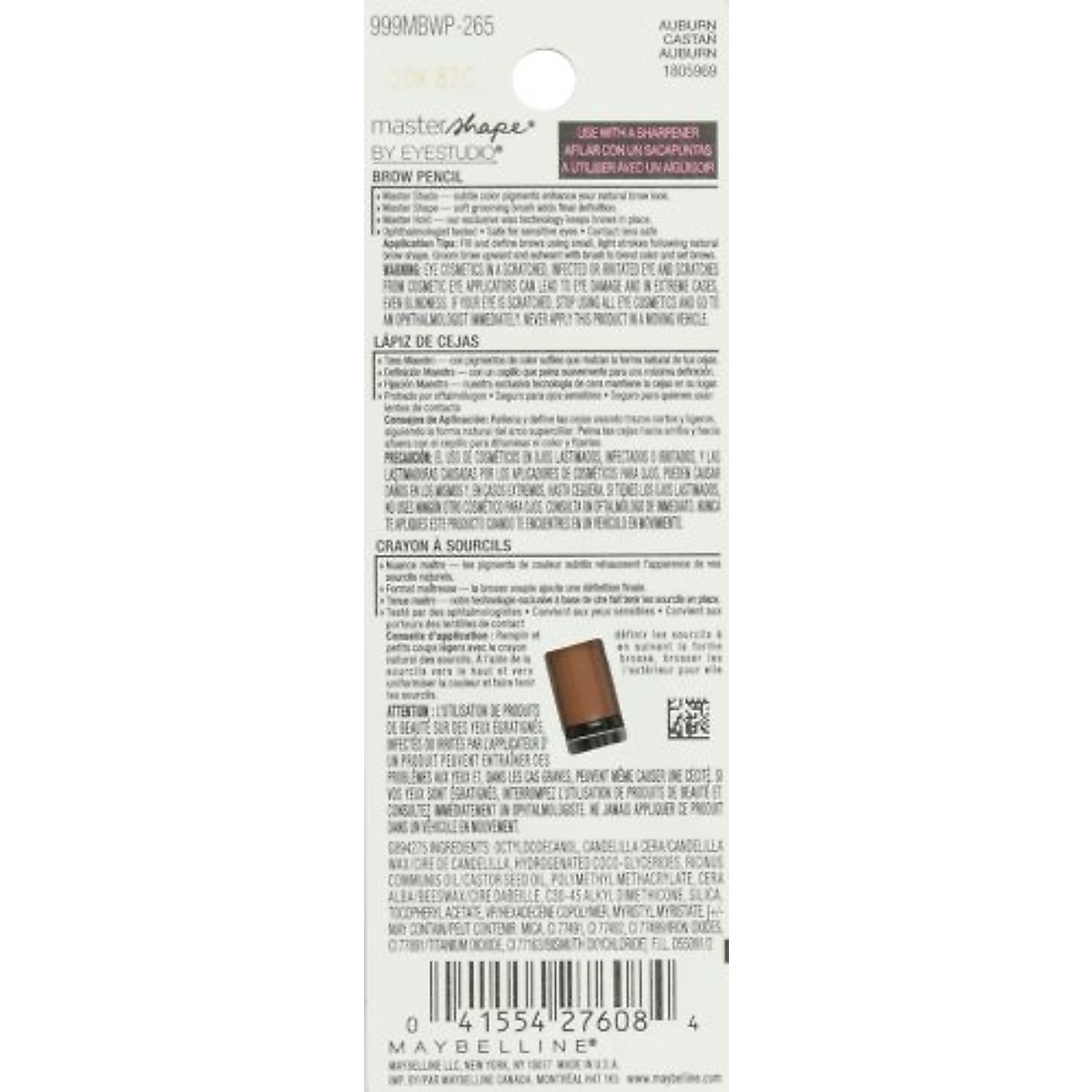 Maybelline New York Eye Studio Master Shape Brow Pencil, Auburn, 0.02 Fluid Ounce