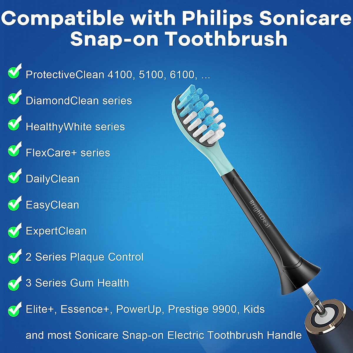 BrightDeal Replacement Heads for Philips Sonicare ProtectiveClean 4100 5100 6100 DiamondClean 9500 ExpertClean 7500 FlexCare HealthyWhite Electric Sonic Toothbrush C3 G3 W3 C2 G2 Brush, Black, 6 Pack