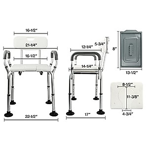 3 in 1 Commode Shower Chair for Inside Shower 400lbs, Raised Bedside Shower Seat with Arms & Back, Adjustable Toilet Seat Risers, Bathtub Stool for Seniors, Elderly, Disabled, Handicap, Injured
