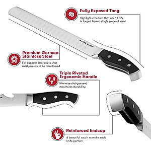 Master Maison 15-Piece Durable Professional Kitchen Knife Set - BBQ Knives, Chef Knives, Kitchen Knives - Honing Rod, Knife Sharpener, 6 Knife Sheaths, & Canvas Bag Carrying Case - Grill Accessories