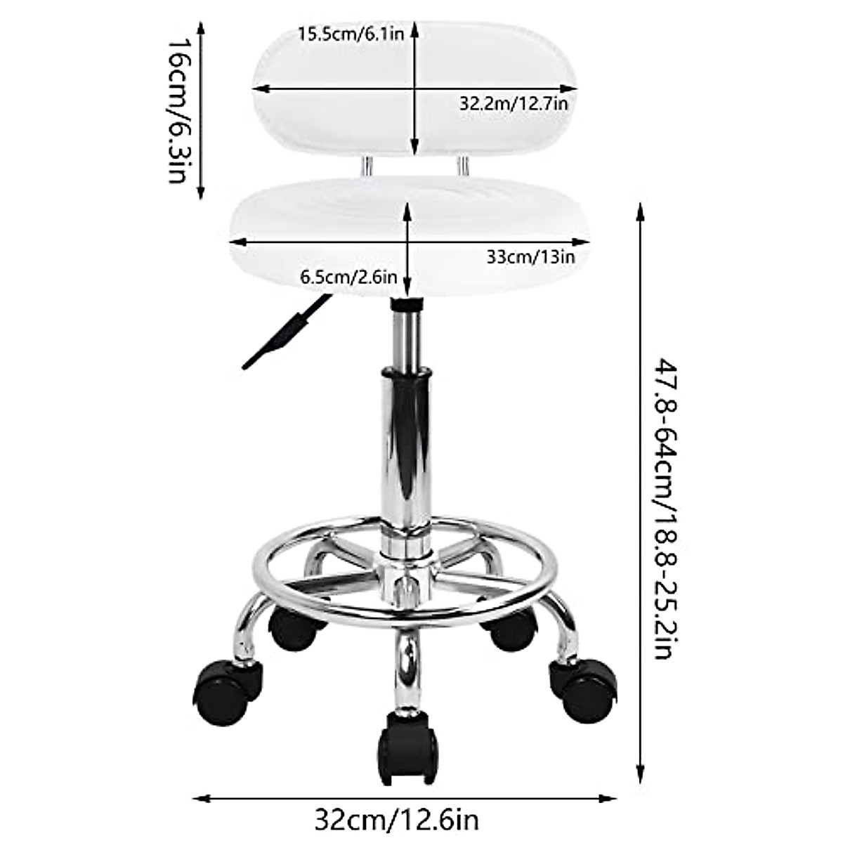 KKTONER PU Leather Modern Rolling Stool with Low Back Height Adjustable Work Salon Drafting Swivel Task Chair with Footrest (White)