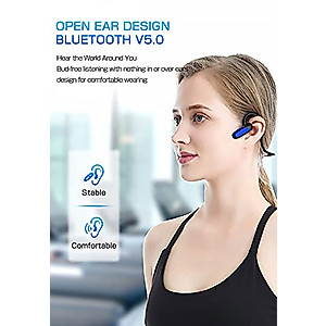 Open Ear Wireless Bone Conduction Headphones, Bluetooth 5.0 Wireless Earphones, High Sound Quality, Waterproof Sports Open-Ear Headsets for Running Hiking Driving Bicycling (Blue)