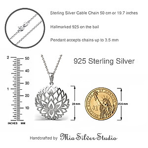 Lotus Flower Necklace 925 Sterling Silver - Large Open Birthday Flower Necklaces for Women 20" Chain - Boho Spiritual Yoga Jewelry - Inspirational Gifts for Her - Handmade