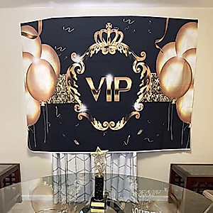 Avezano VIP Party Backdrops for Birthday Photoshoot 7x5ft Golden Balloon Black Gold Theme Photography Background Red Carpet VIP Photo Booth Backdrop for Parties